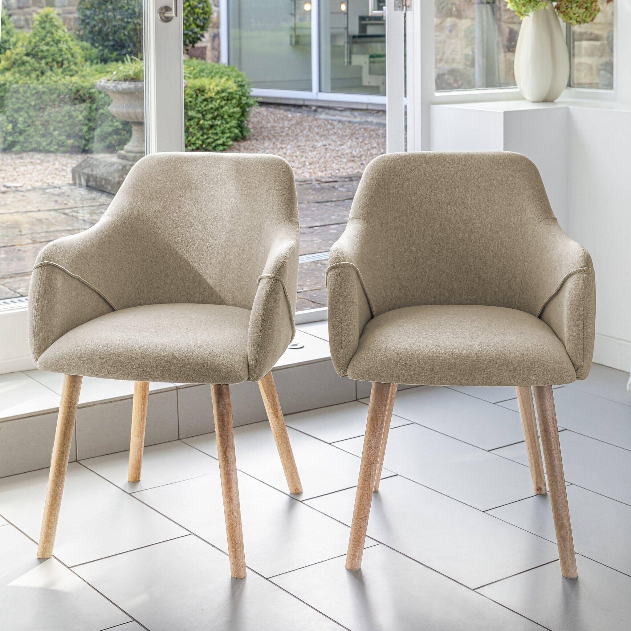Outlet Freya Dining Chairs With Arms Set of 2 Oatmeal Pale Wood