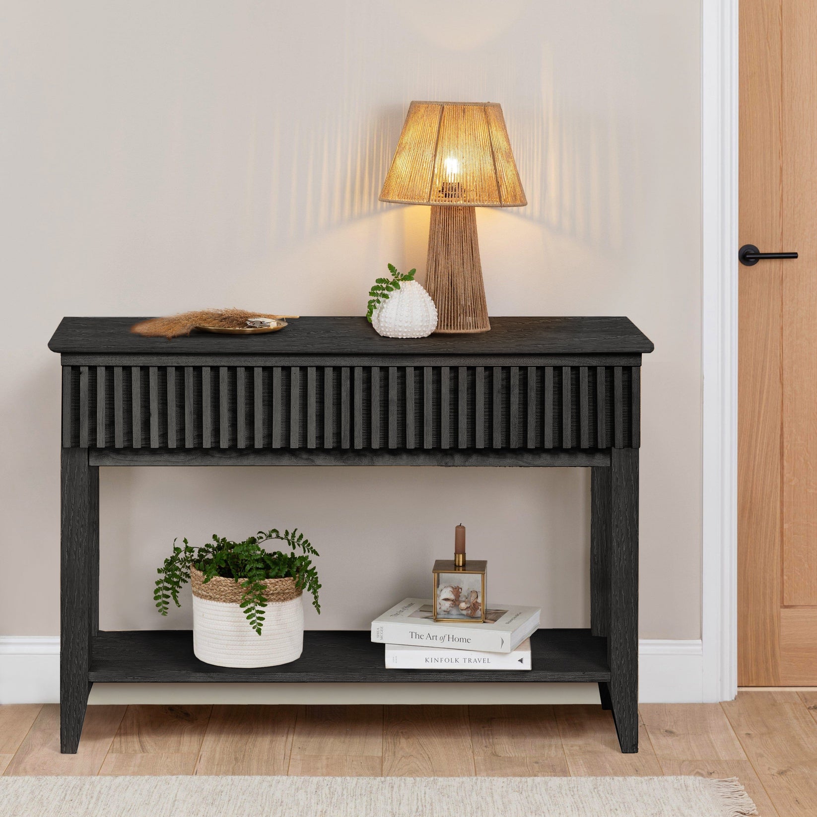 Willow Black Wood Fluted Console Table - Laura James