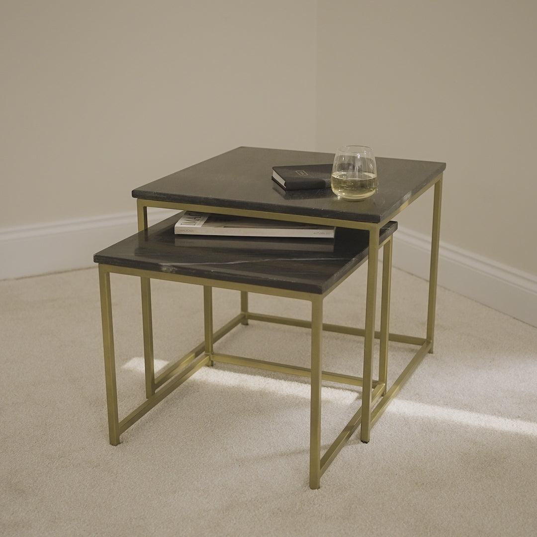 Nara Marble Nest of Tables with Gold Legs - Laura James
