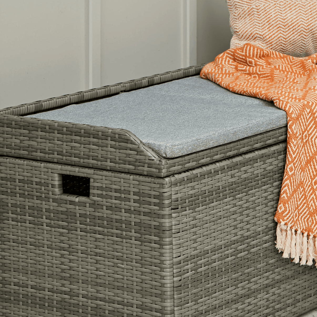 Rattan Natural Brown Polywood Storage Bench - Laura James