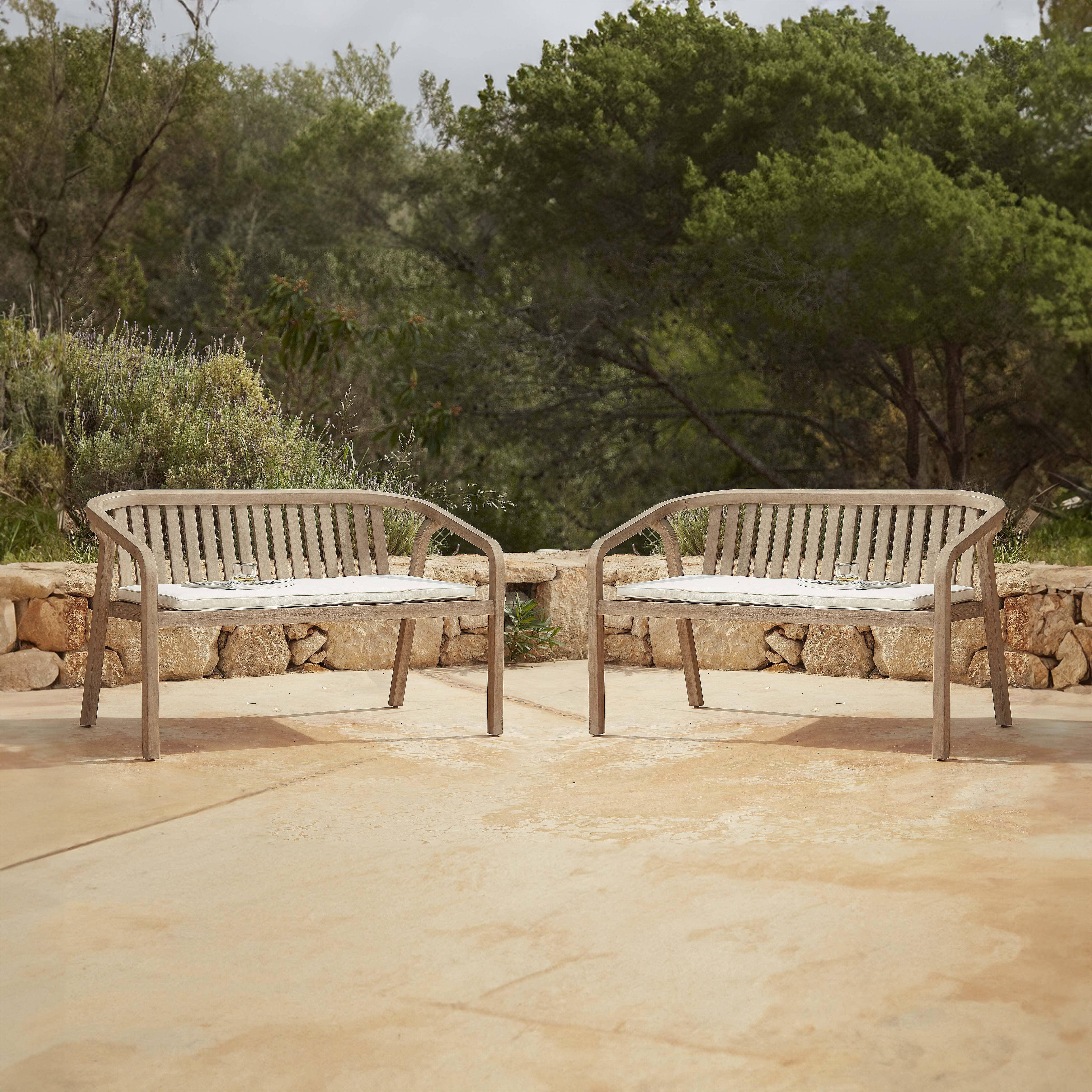 Shiro Premium Whitewash Wooden Garden Bench - Set of 2 - Laura James