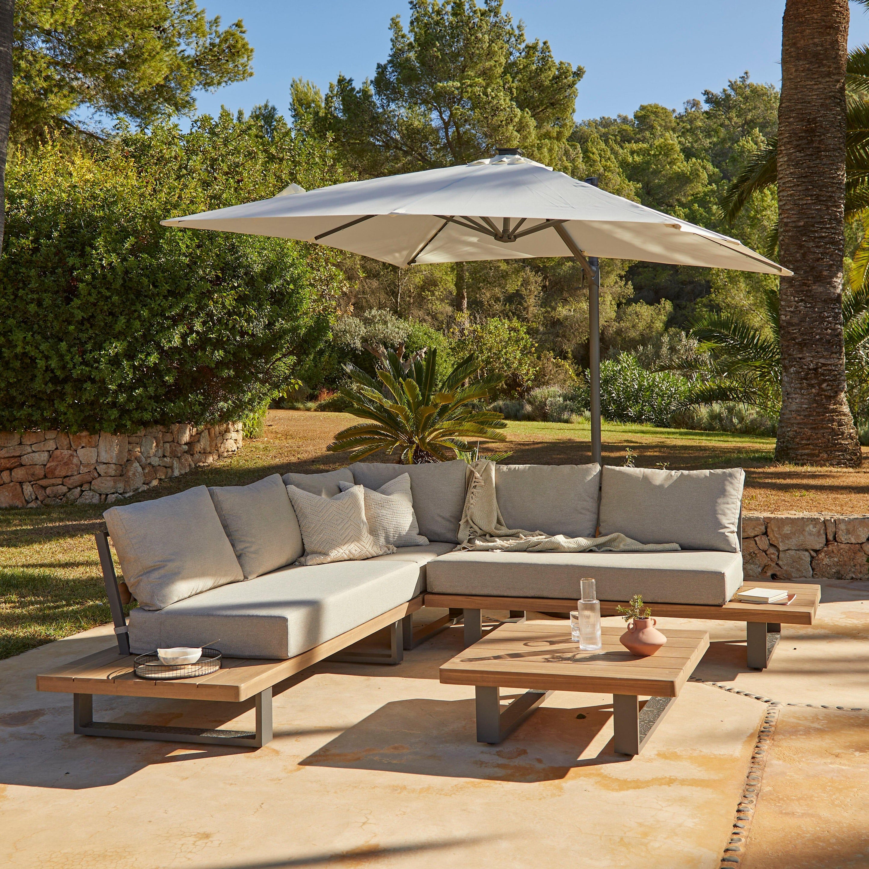 Shiva Stone Garden Lounge Corner Set - Cream Lean Over Parasol - Laura ...