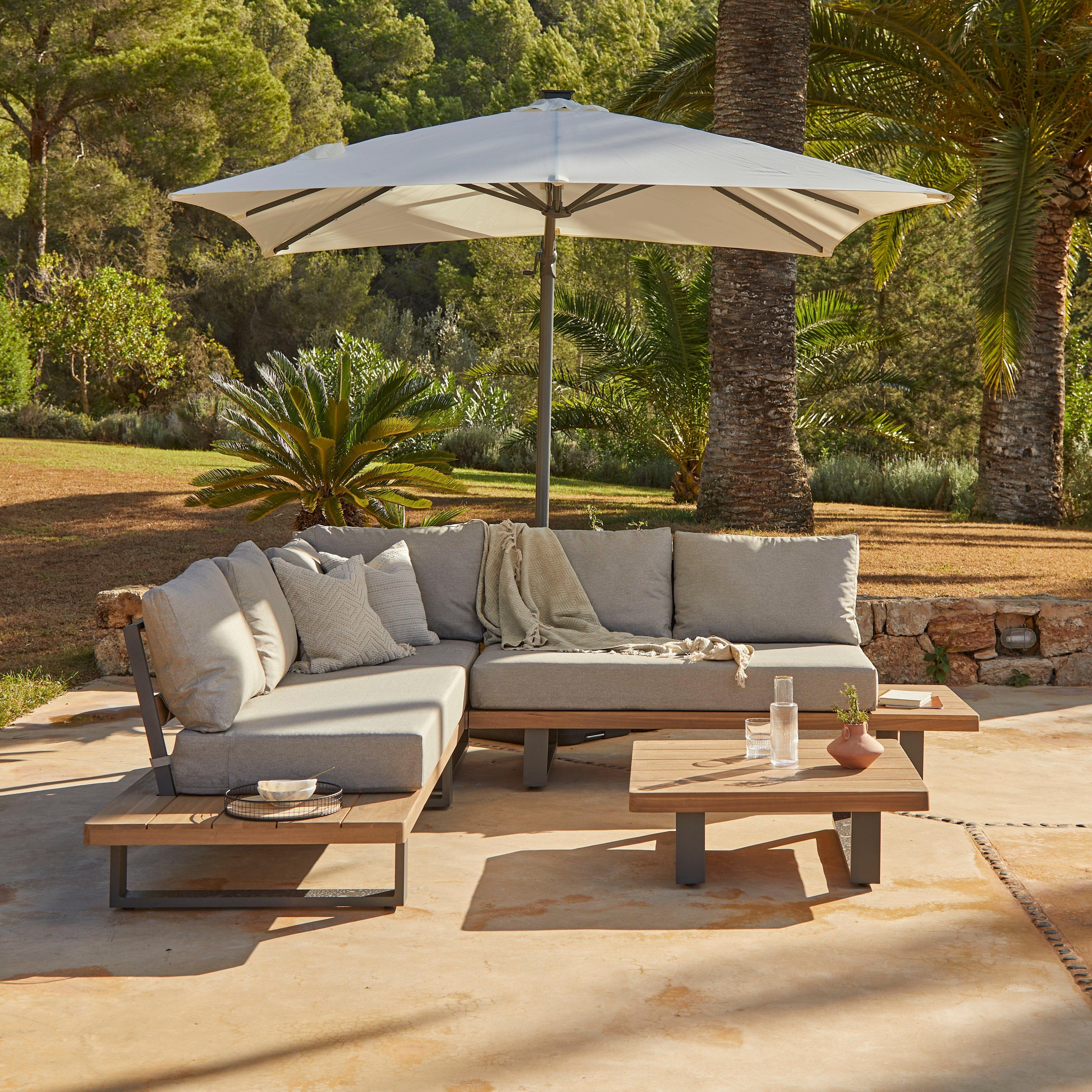 Shiva Stone Garden Lounge Corner Set - Cream Lean Over Parasol - Laura ...