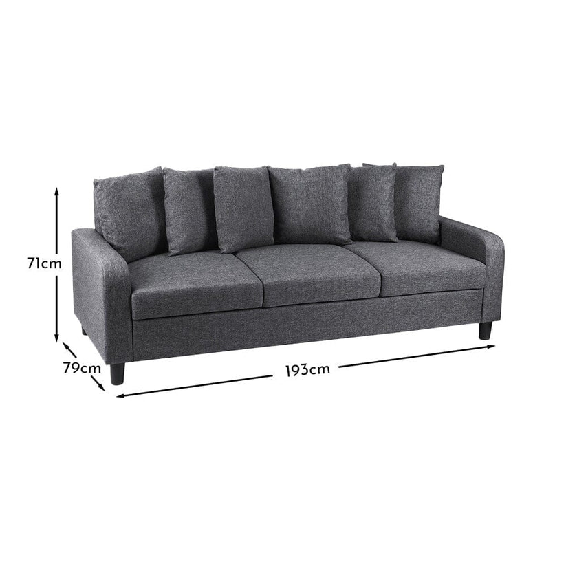 Tracy 3 Seater Sofa - Grey Linen with Black Legs – Laura James