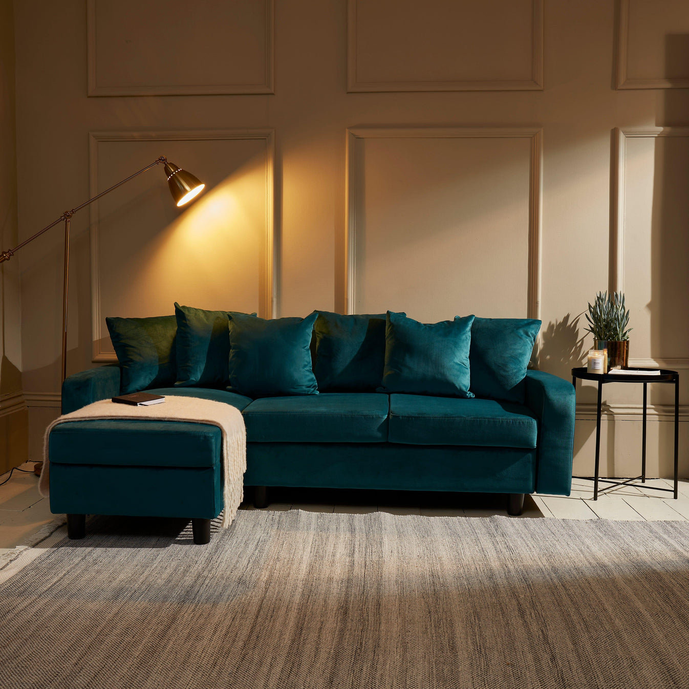 Tracy Teal Blue Chaise Corner Sofa - Laura James