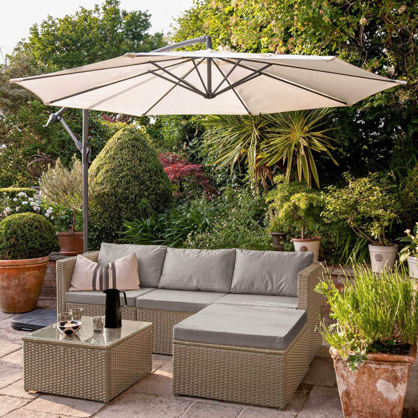 Weston Natural Rattan Corner Sofa Set & Cream Parasol - Laura James