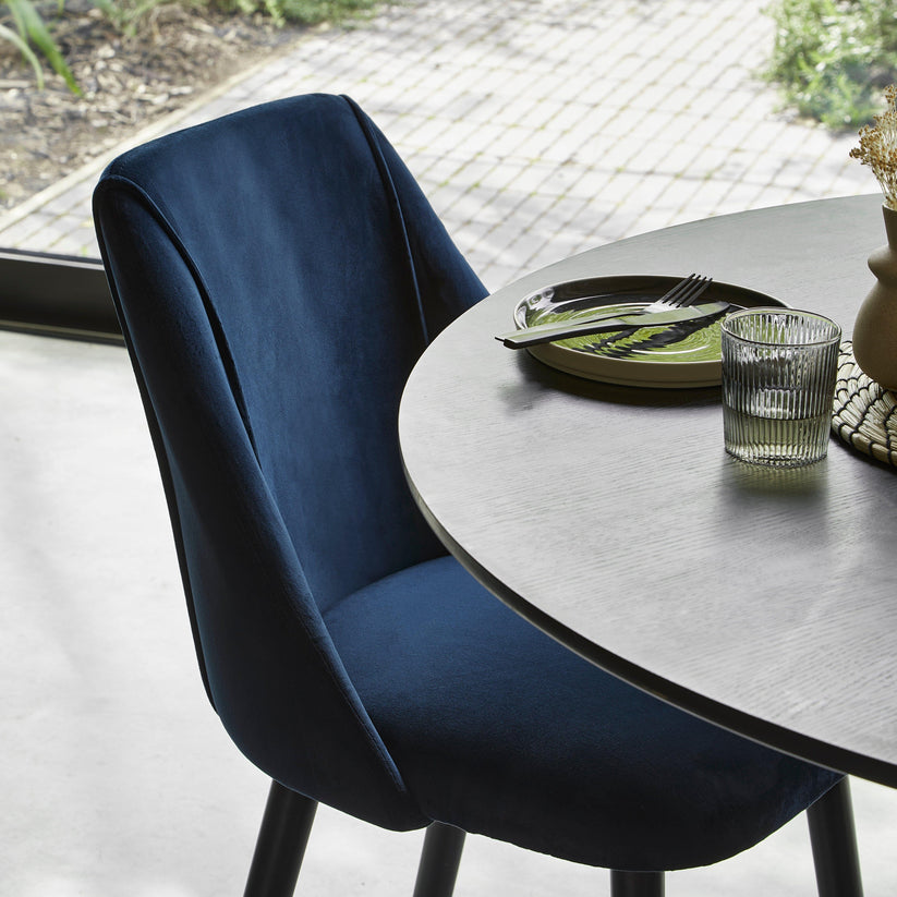 Willow Wooden Round Dining Set with Blue Dining Chairs - Laura James
