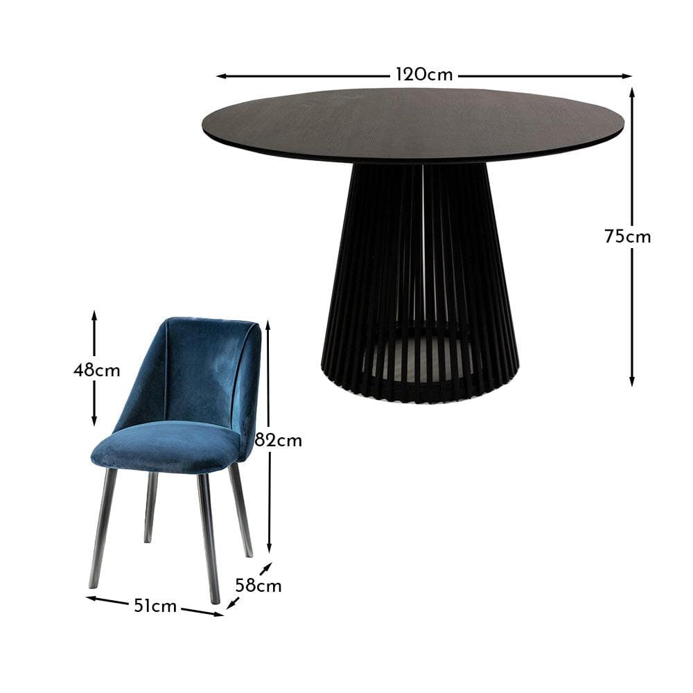 Willow Wooden Round Dining Set with Blue Dining Chairs - Laura James