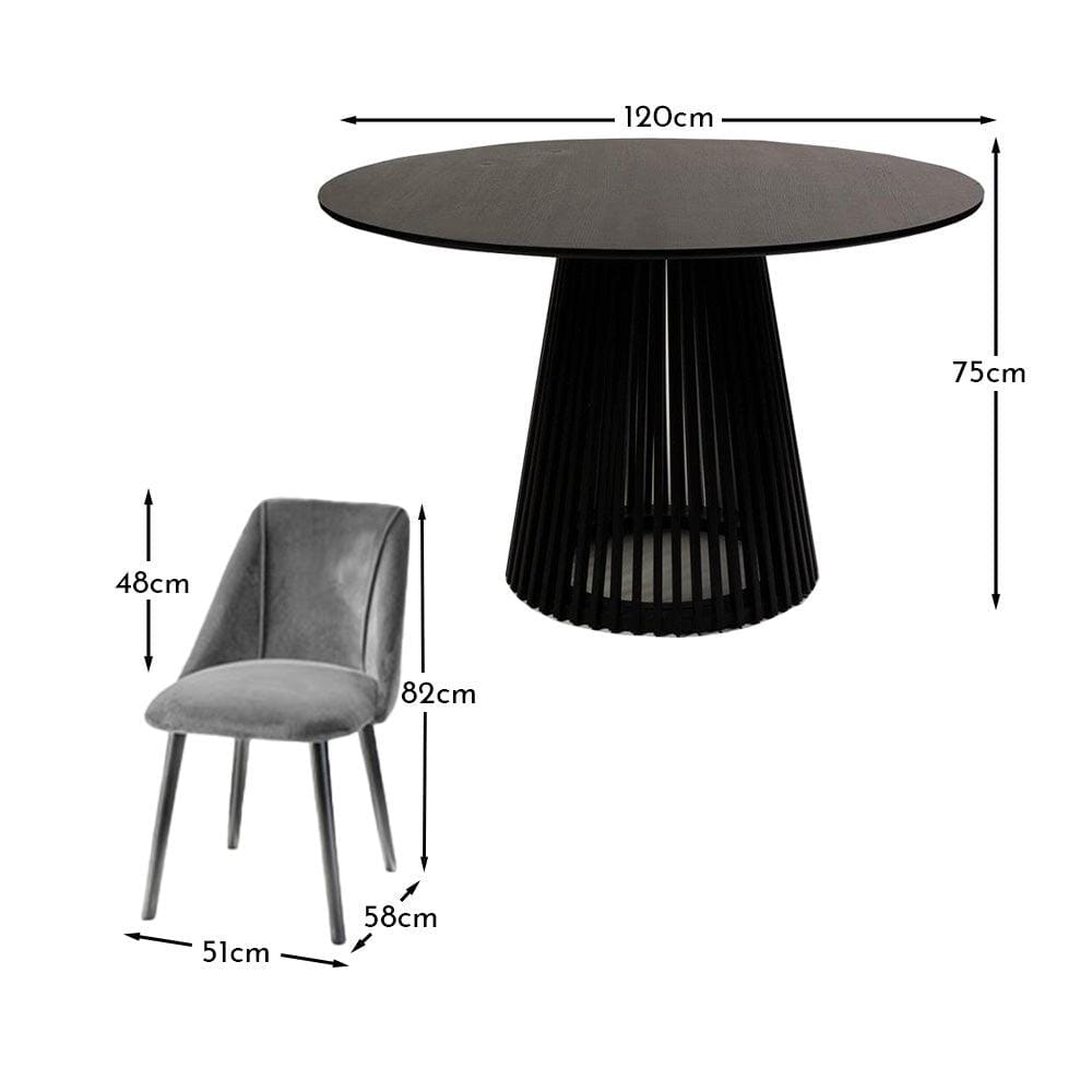 Willow Wooden Round Dining Set with Grey Dining Chairs - Laura James