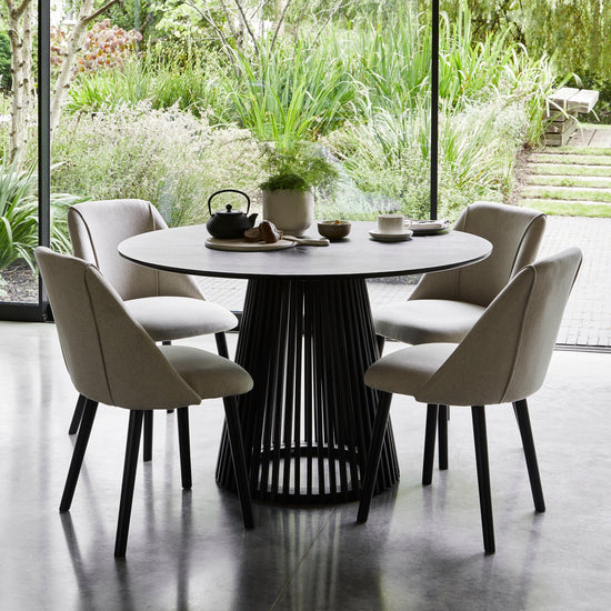 Willow Wooden Round Dining Set with Oatmeal Dining Chairs - Laura James
