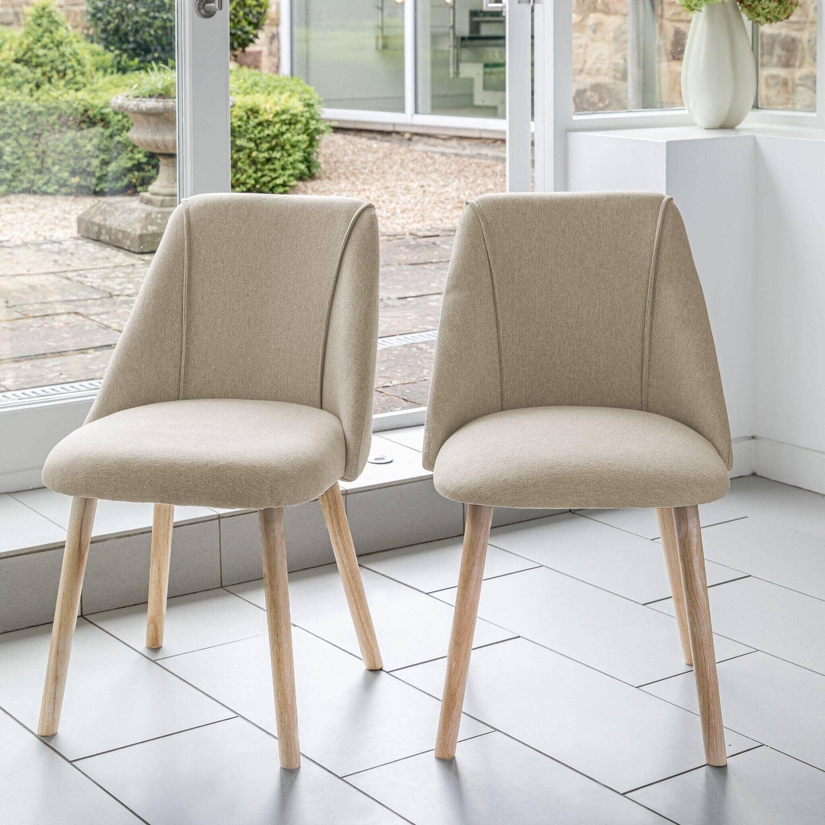 Willow Pale Oak Round Dining Set with Oatmeal Dining Chairs - Laura James