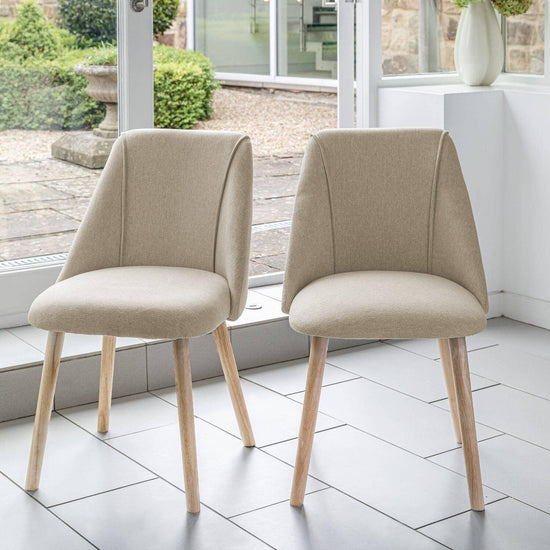 Willow Pale Oak Round Dining Set with Oatmeal Dining Chairs - Laura James