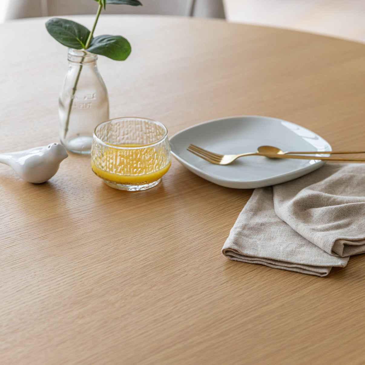 Willow Pale Oak Round Dining Set with Oatmeal Dining Chairs - Laura James