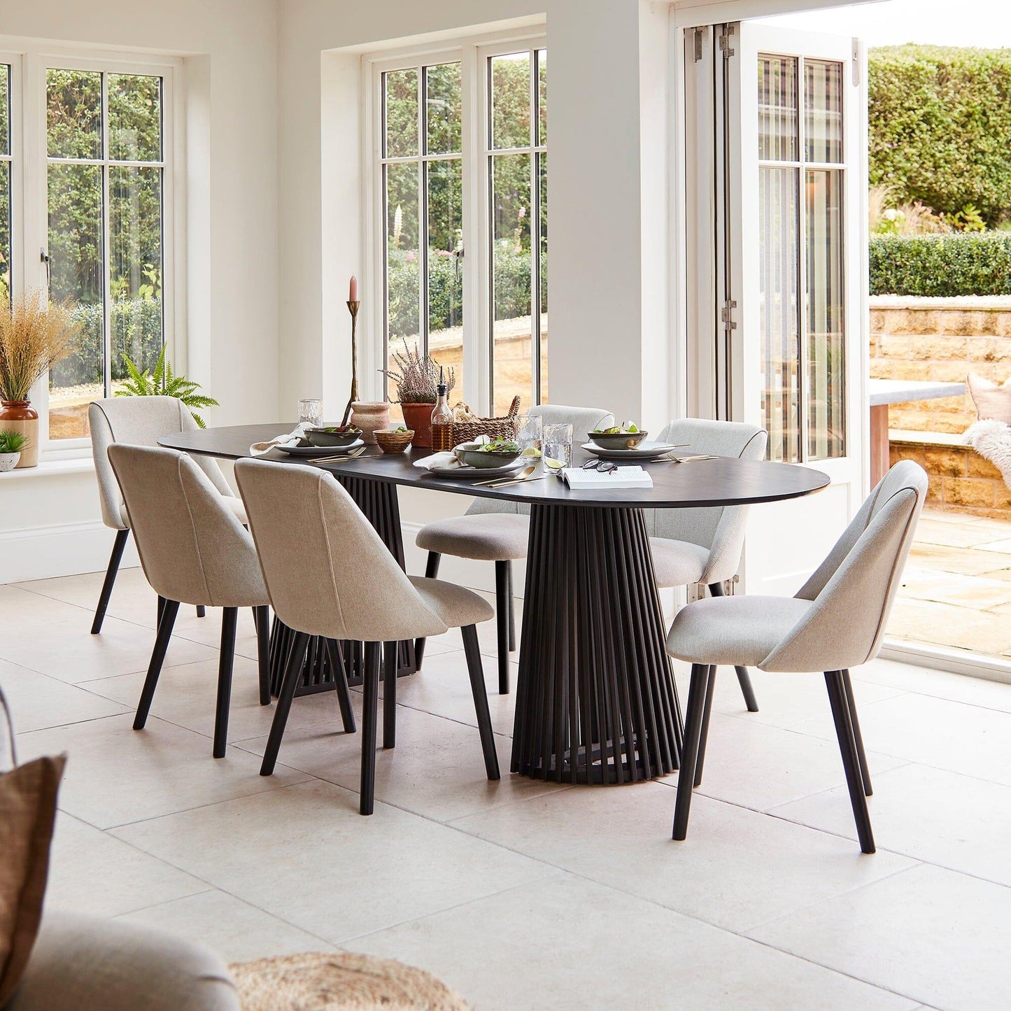Willow Japandi Oval Dining Set & Oatmeal Dining Chairs - Laura James