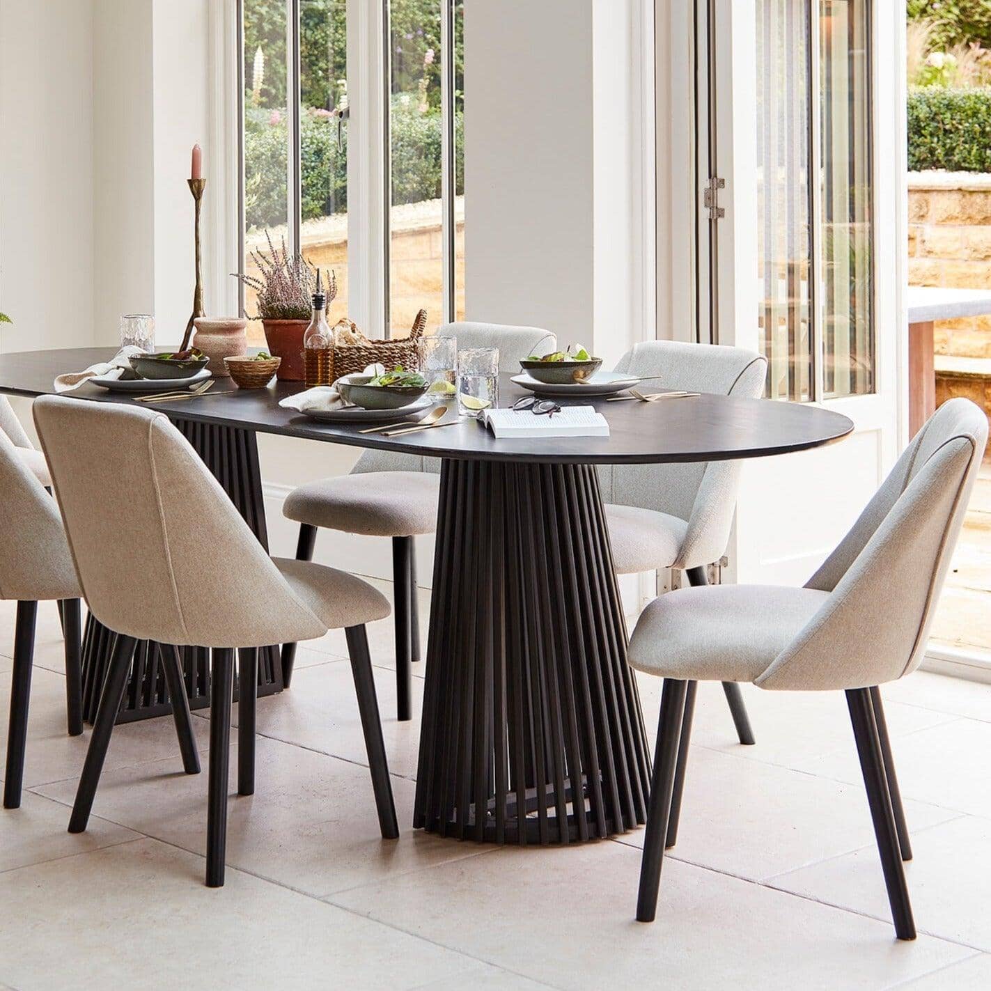 Willow Japandi Oval Dining Set & Oatmeal Dining Chairs - Laura James