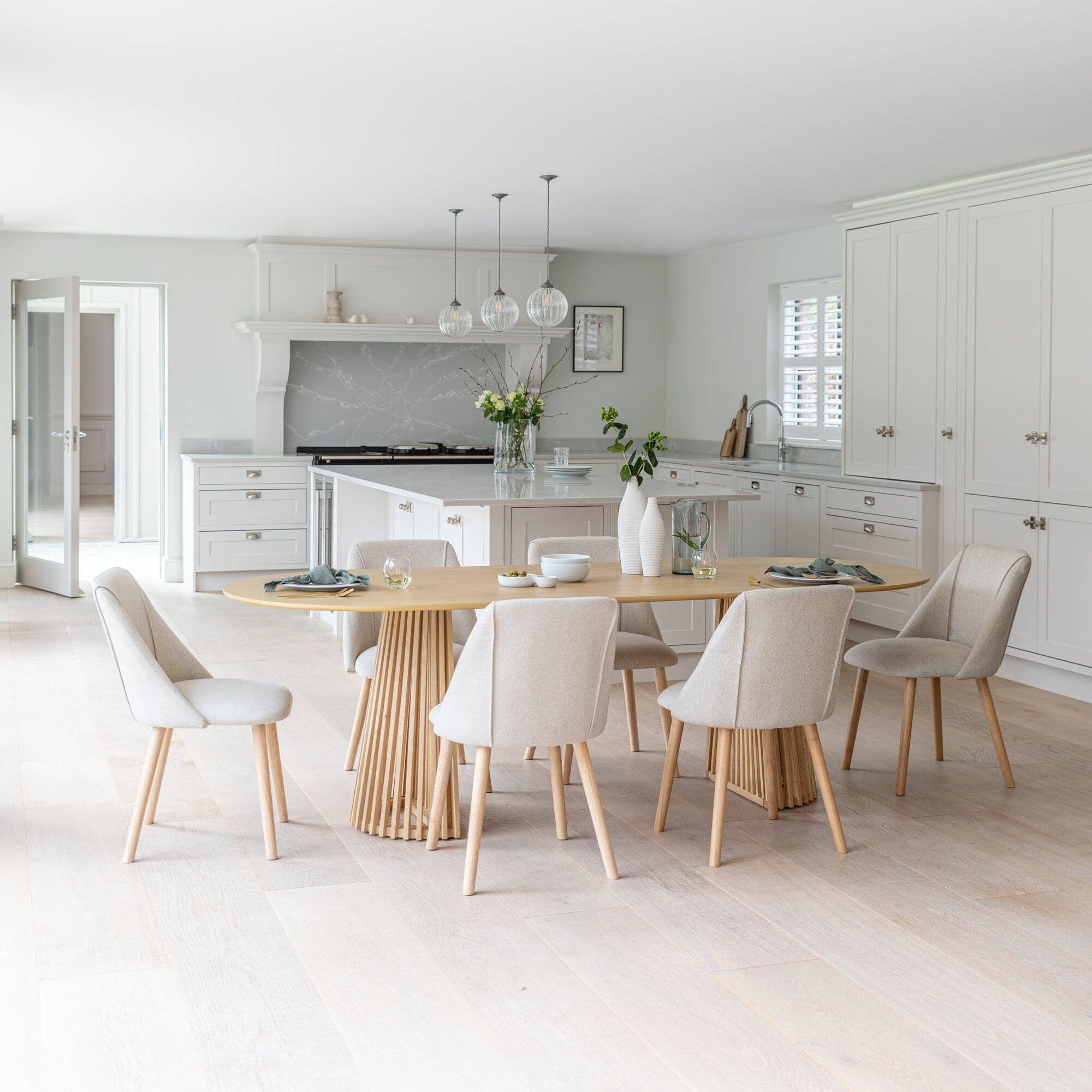 Willow Japandi Oval Dining Set & Oatmeal Dining Chairs - Laura James