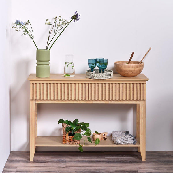 Willow Wood Fluted Console Table - Pale Oak - Laura James