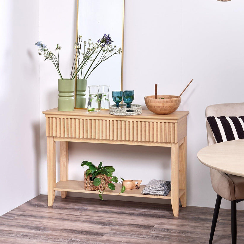 Willow Wood Fluted Console Table - Pale Oak - Laura James