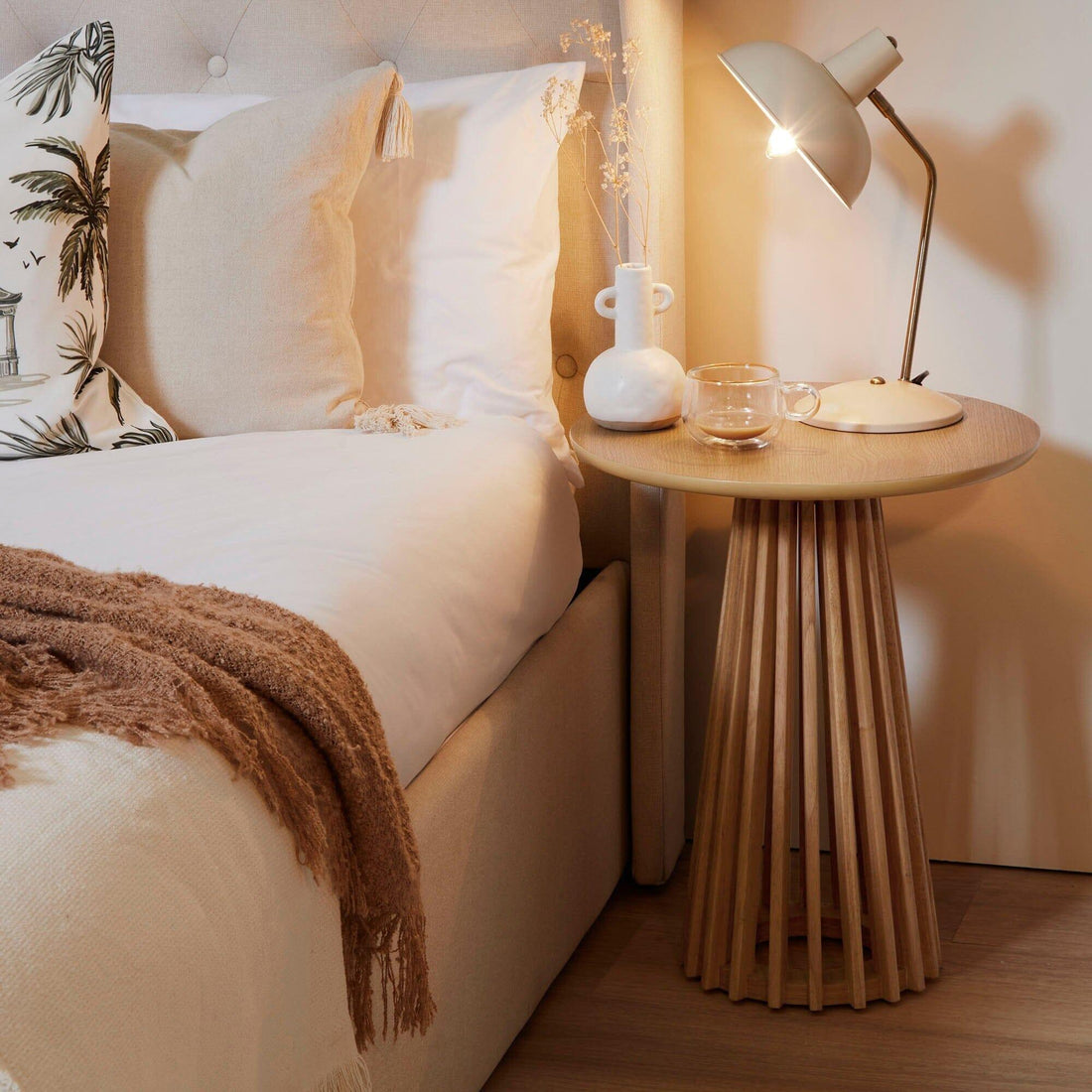 Willow Slatted Wood Side Table - Pale Oak - Laura James