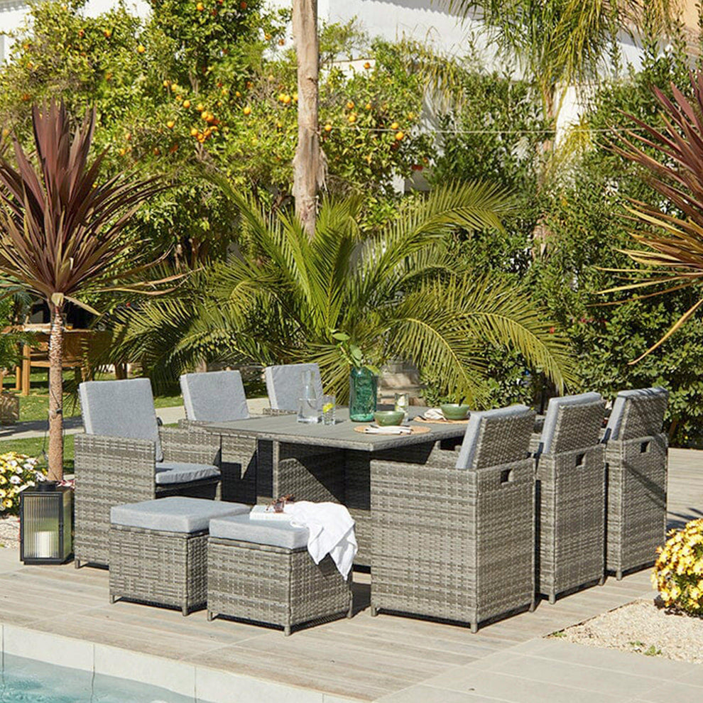 10 Seater Grey Rattan Cube Garden Dining Set - Laura James