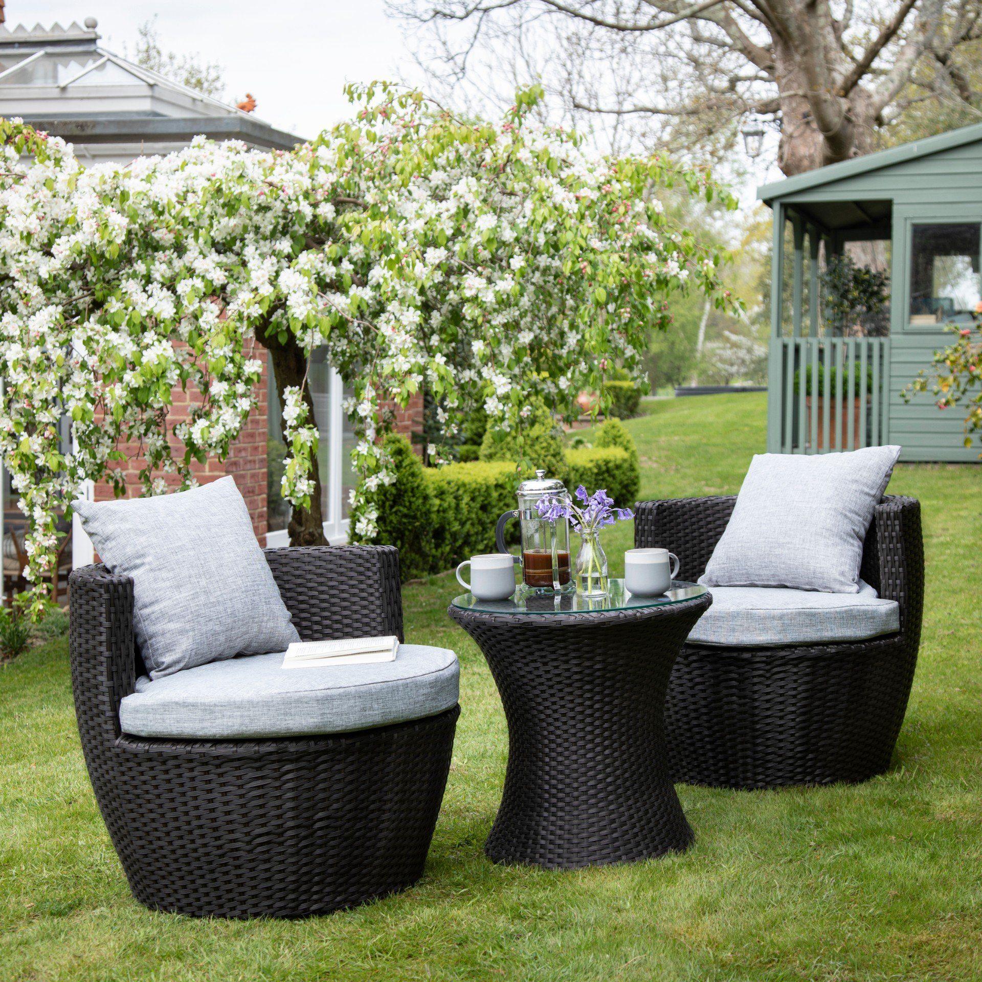 2 Seater Rattan Egg Chair Bistro Set - Black – Laura James