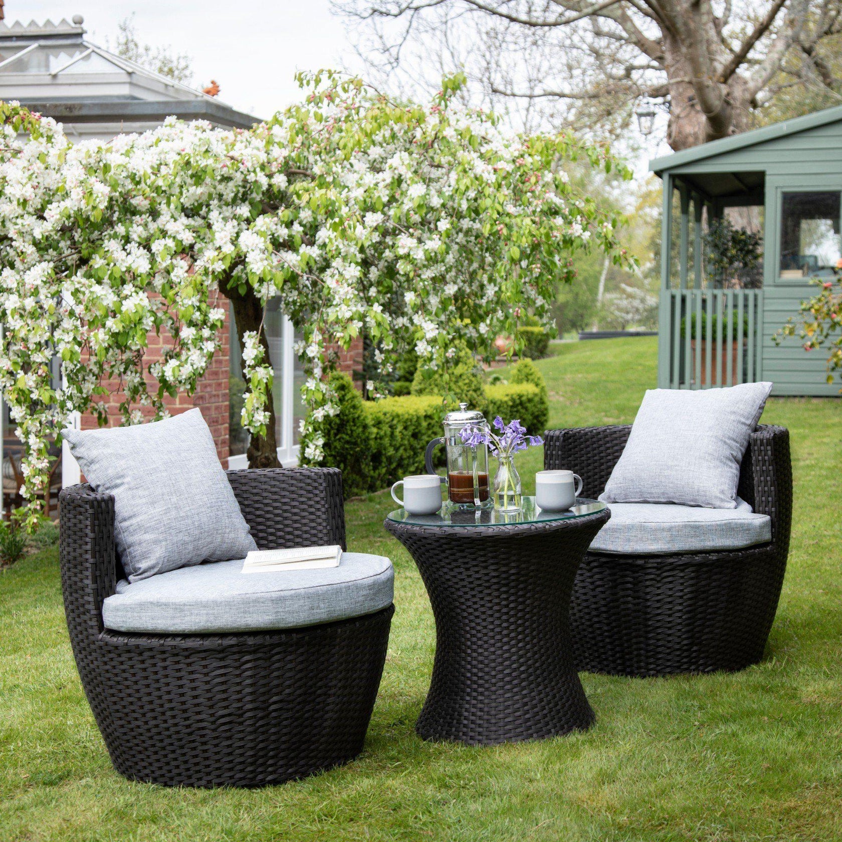 2 Seater Rattan Egg Chair Bistro Set - Black – Laura James