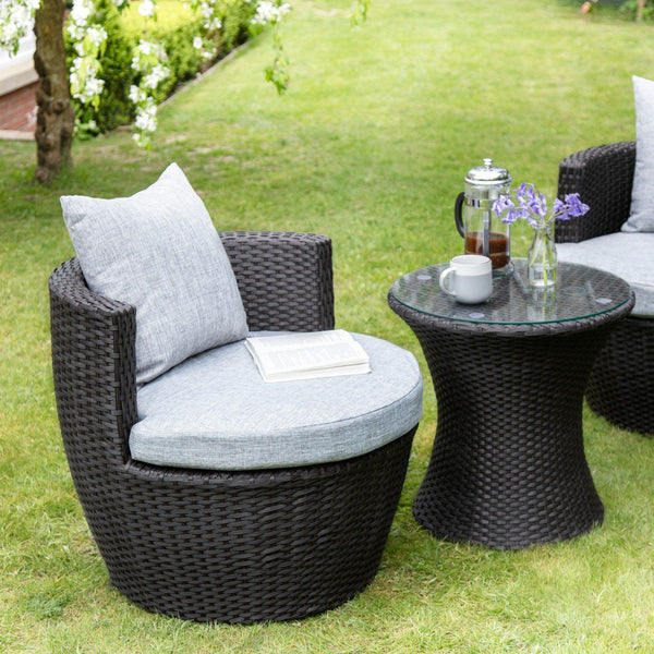 2 Seater Rattan Egg Chair Bistro Set - Black – Laura James