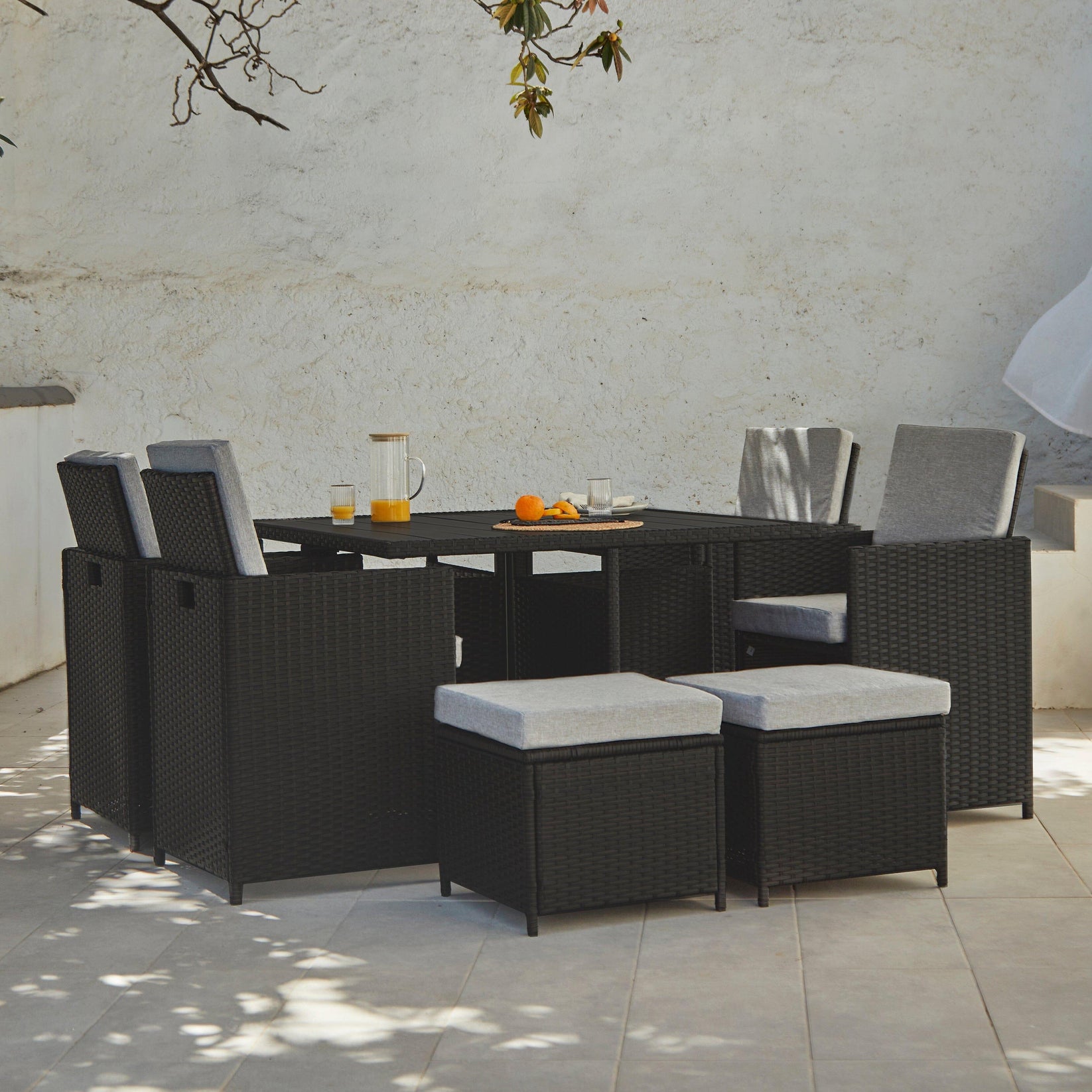 8 Seat Cube Rattan Black Polywood Outdoor Dining Set - Laura James