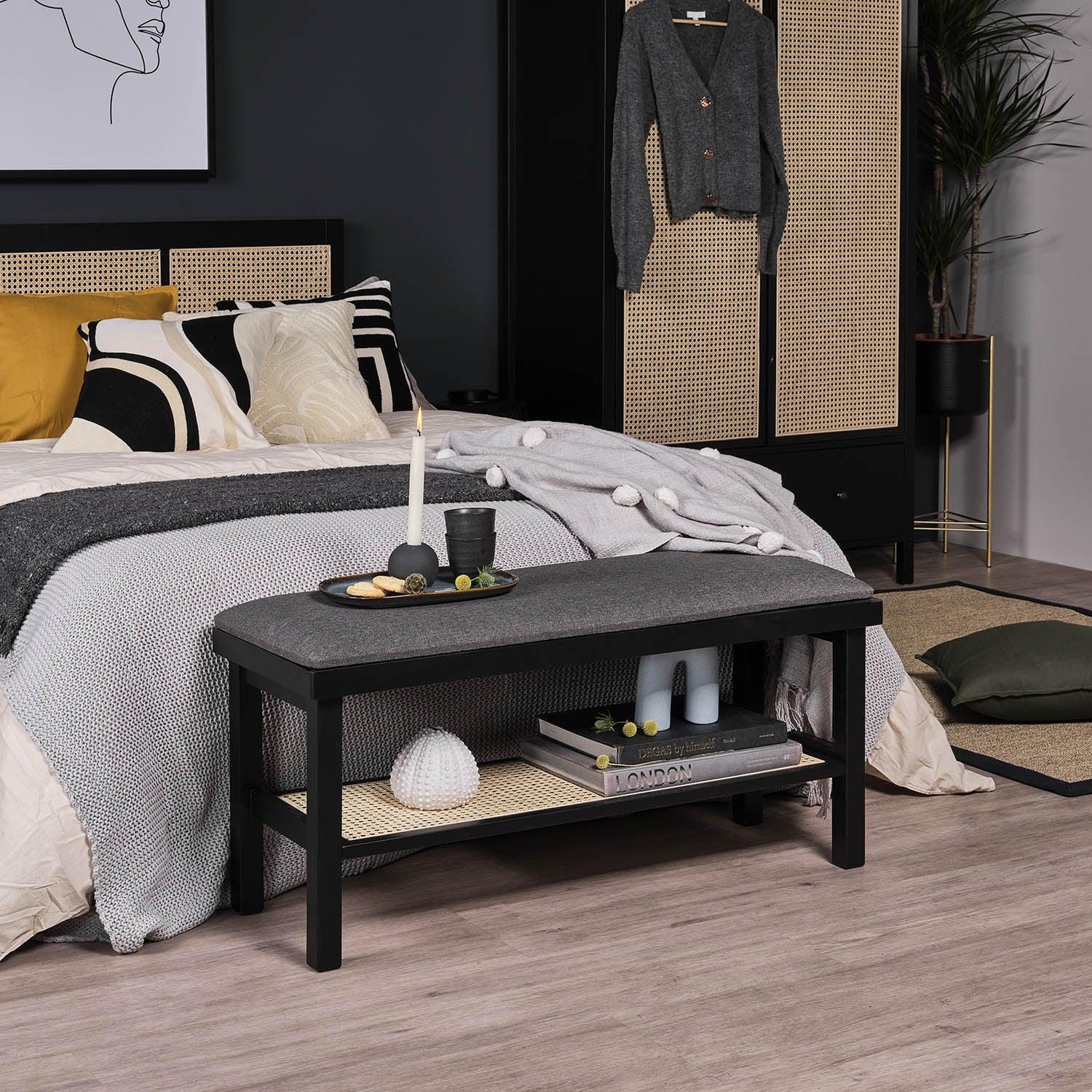 Charlie Hallway Bench - Cane - Black – Laura James
