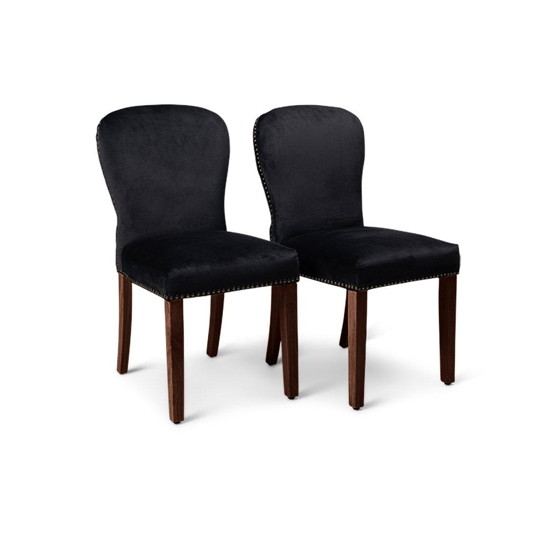 Edward Black velvet dining chairs - set of 2 - dark wood legs – Laura James