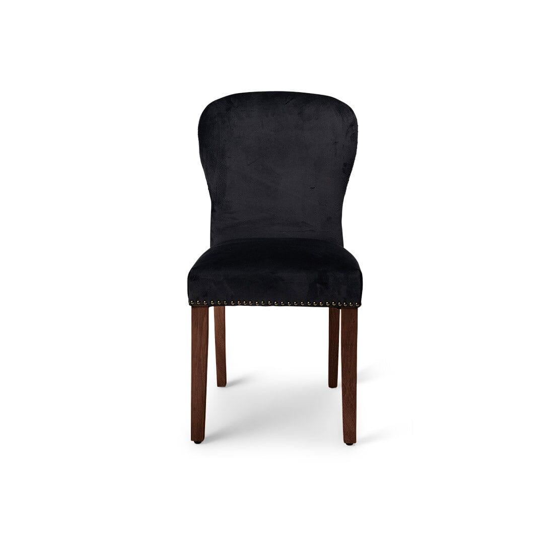 Edward Black velvet dining chairs - set of 2 - dark wood legs – Laura James