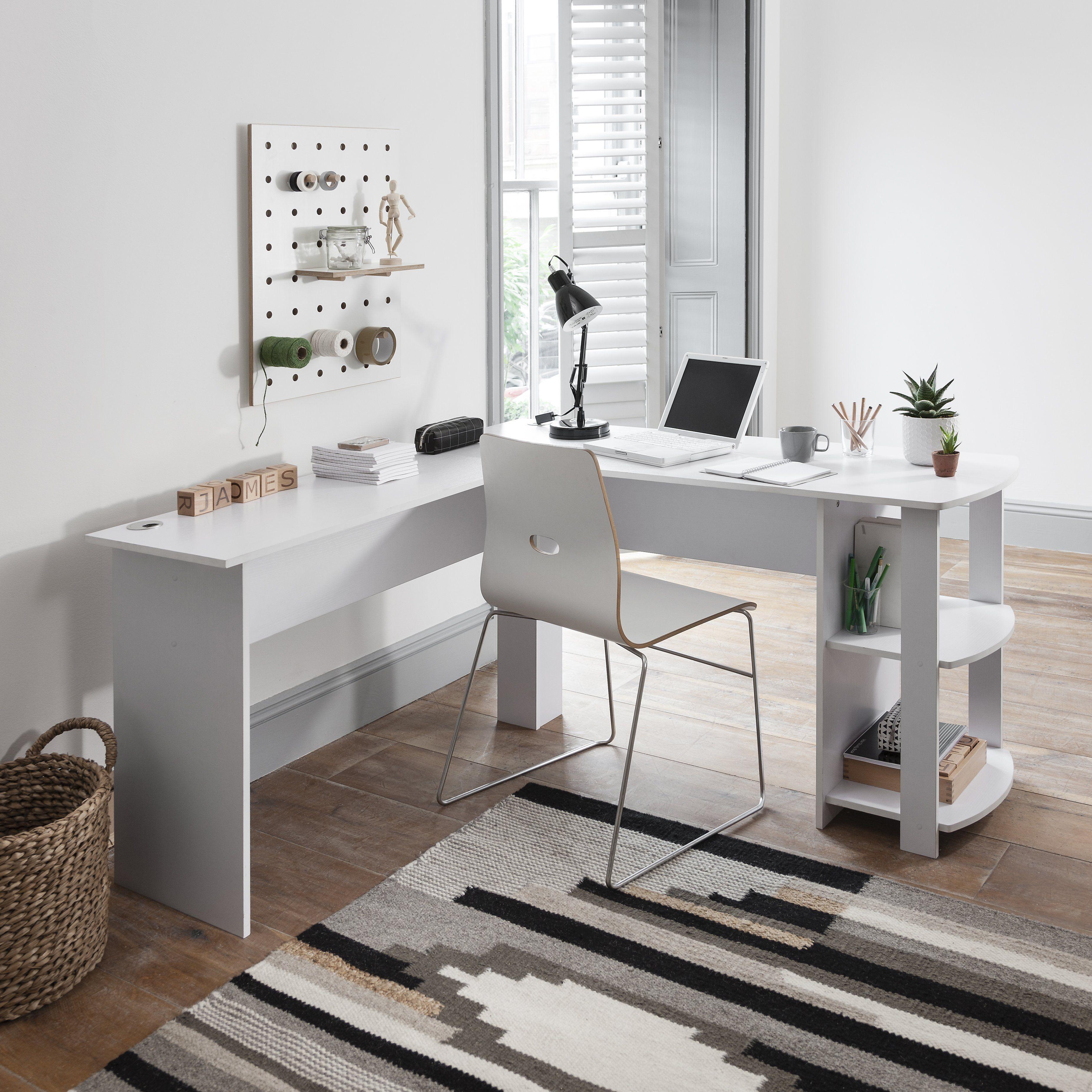White and grey l shaped desk store