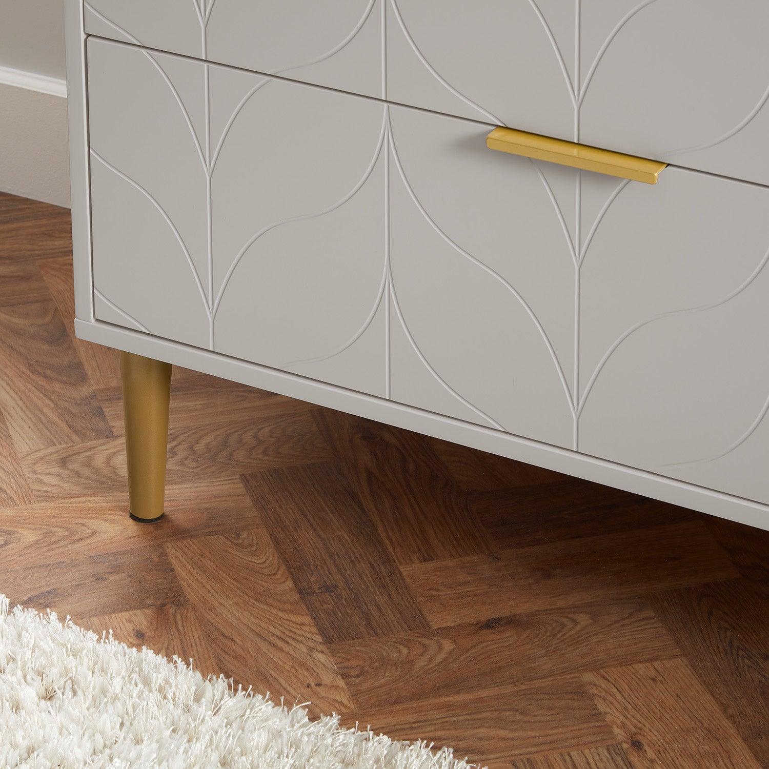 Gloria 3 Drawer Chest of Drawers- Grey & Brass Effect – Laura James
