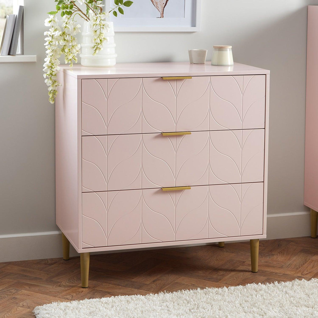 Gloria 4 Piece Bedroom Furniture Set - 3 Drawer Chest of Drawers - Blu ...