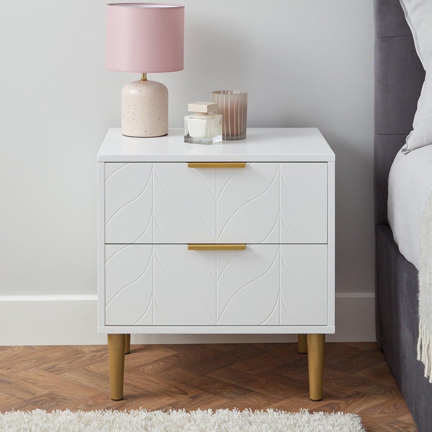 Gloria Bedside Table - White & Brass Effect – Laura James