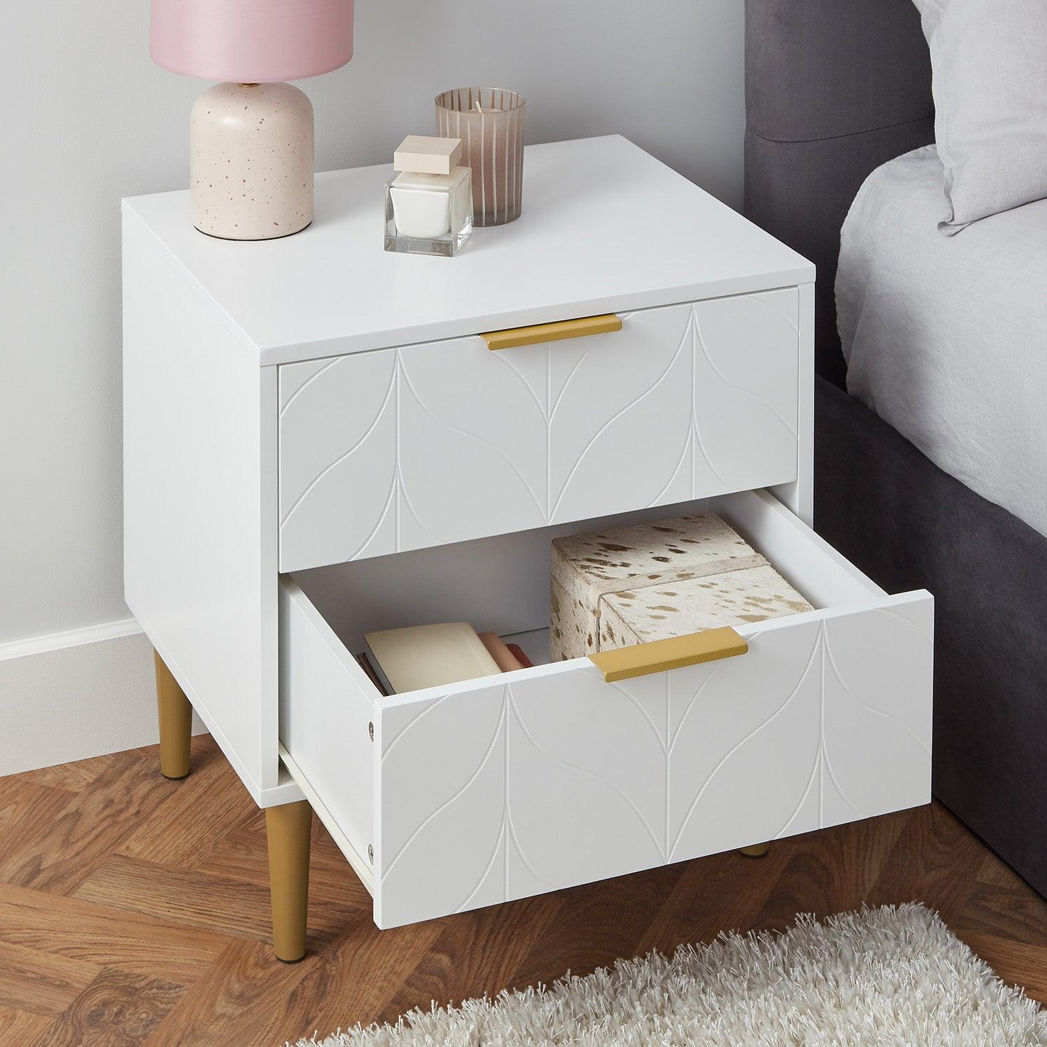 Gloria Bedside Table - White & Brass Effect – Laura James