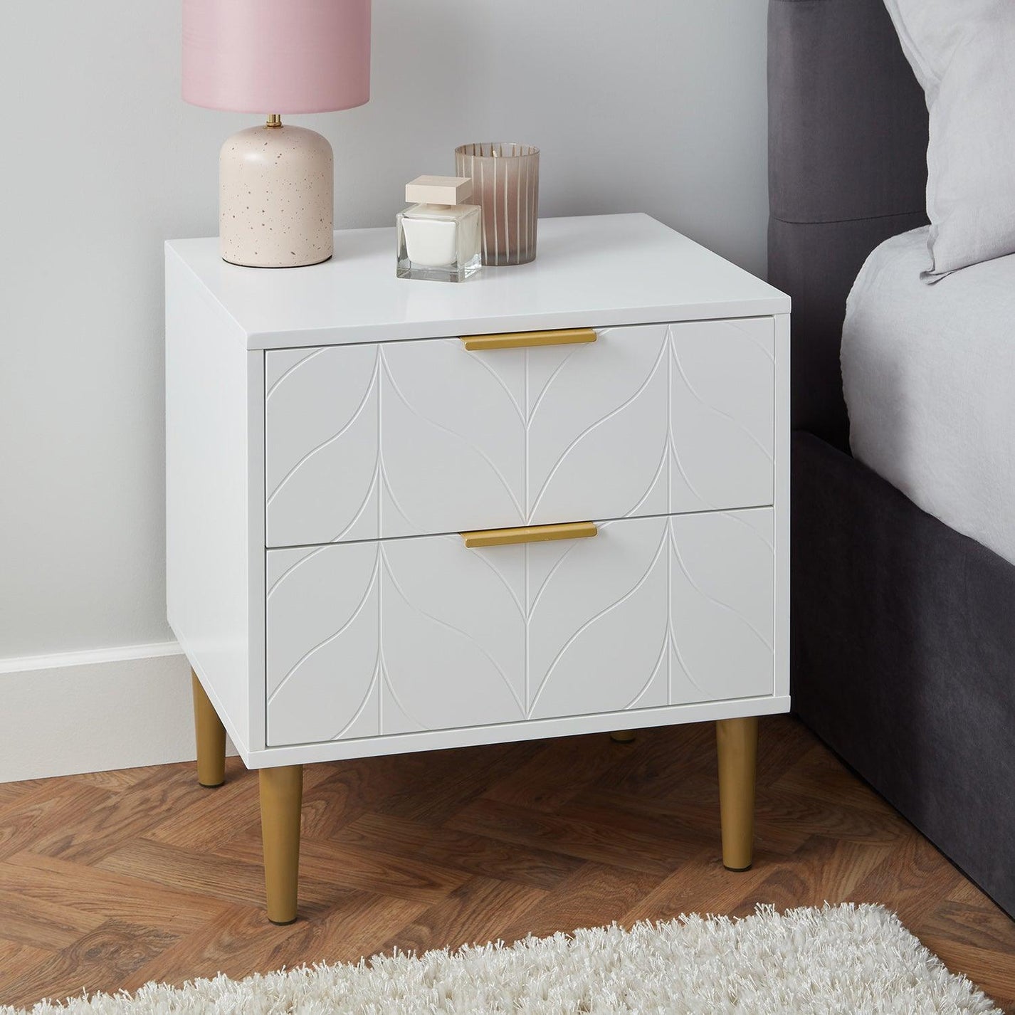 Gloria Bedside Tables - Set of Two - White & Brass Effect – Laura James