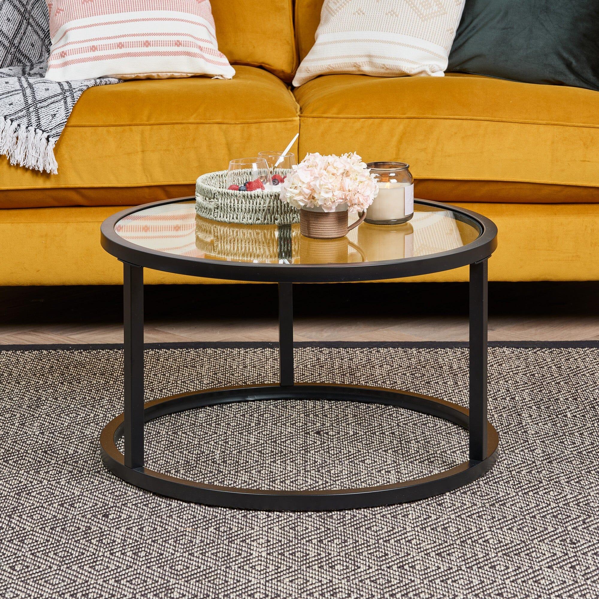 Harris Black Metal Coffee Table with Glass Top Laura James