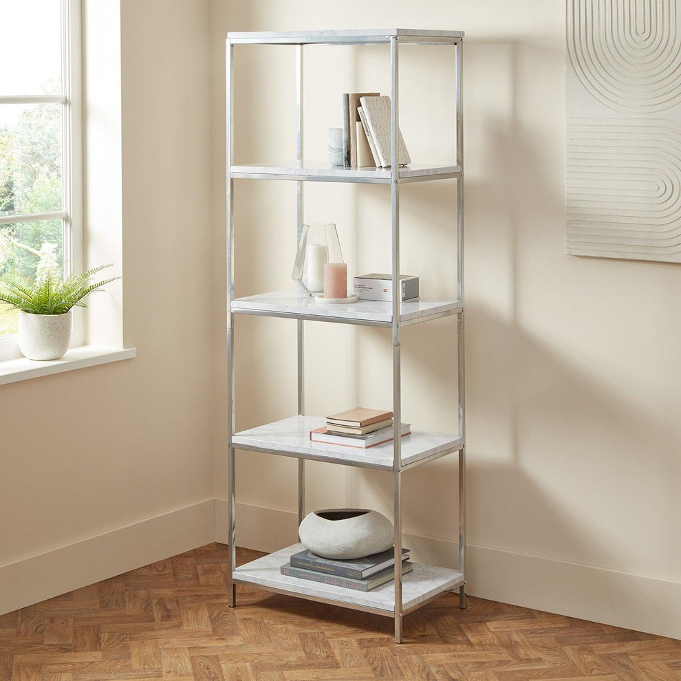 Outlet - Jay Bookcase - Marble Effect & Chrome – Laura James