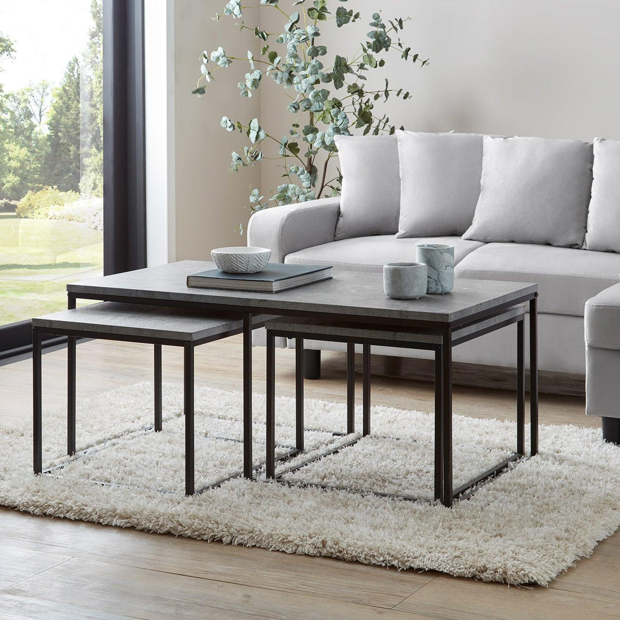 Jay Concrete Effect Coffee Table Set - Black Frame – Laura James