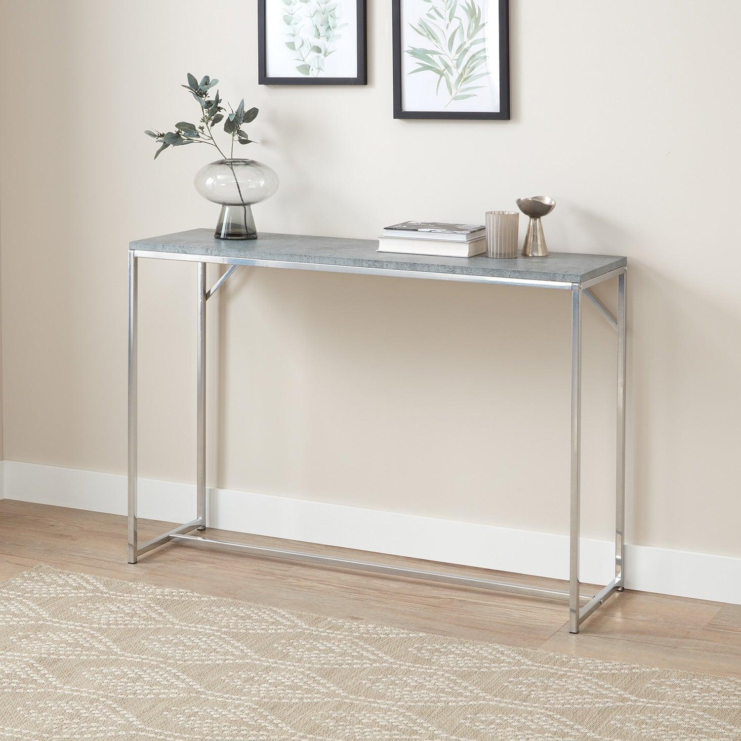 Jay Console Table Concrete Effect Chrome Laura James