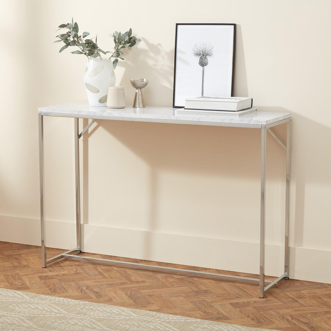 Jay Marble Effect Console Table - Chrome Legs – Laura James