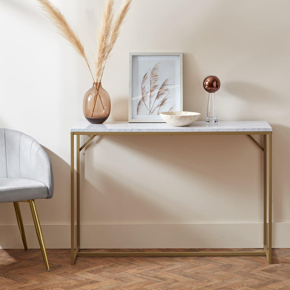 Jay Marble Effect Console Table - Gold Legs – Laura James