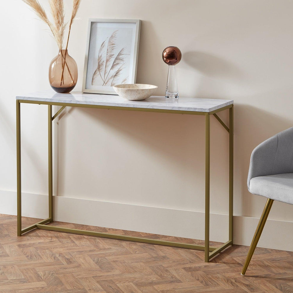 Jay Marble Effect Console Table - Gold Legs – Laura James