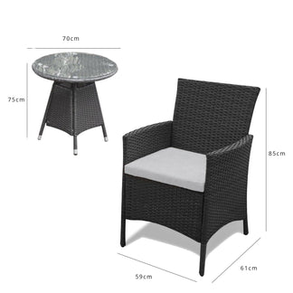 Kemble 2 Seater Rattan Garden Bistro Dining Set - Black – Laura James