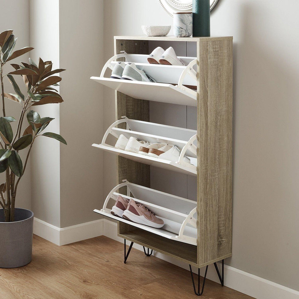 OUTLET - Anderson Shoe Cabinet - 3 Door - Oak Effect & White – Laura James