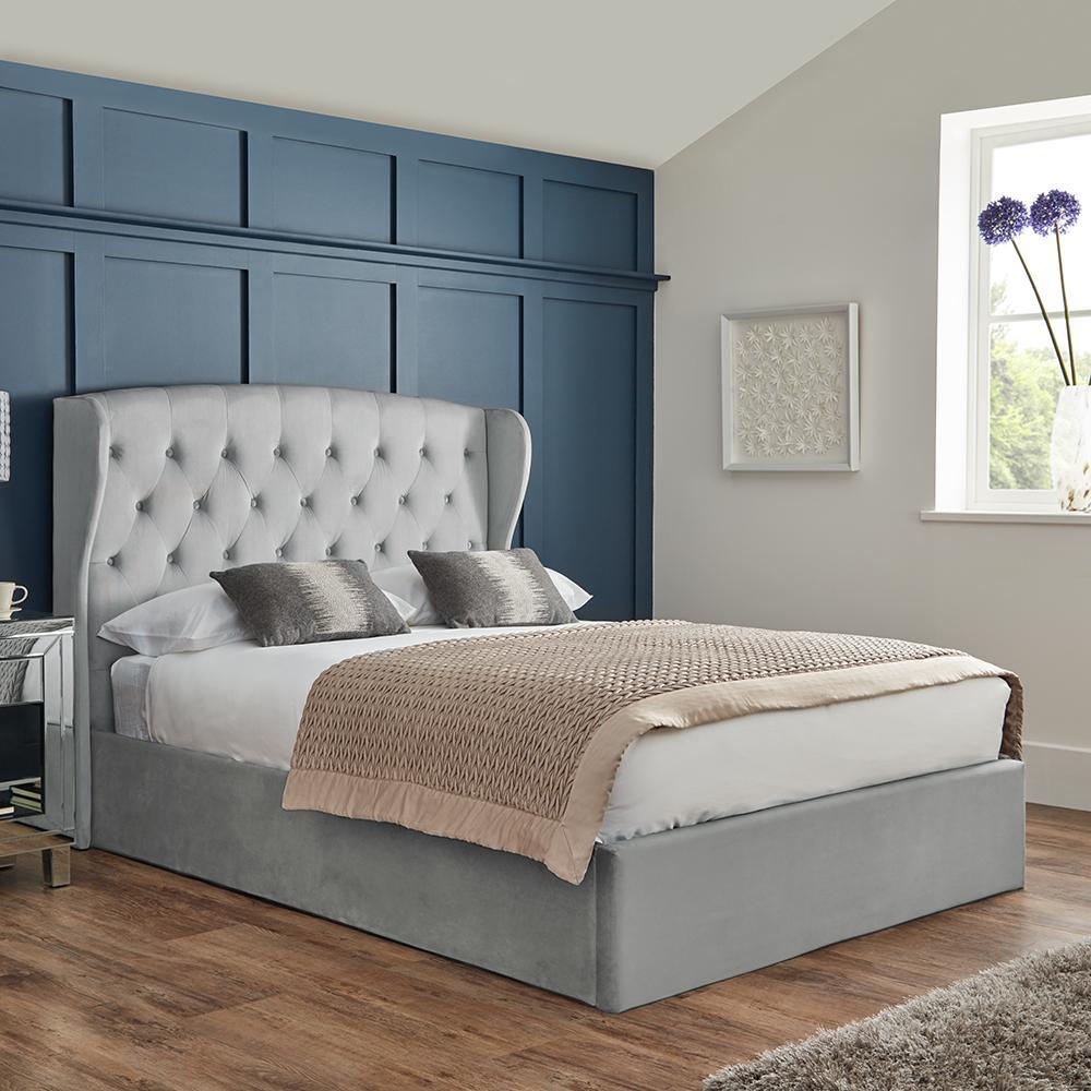 Wingback double ottoman bed store