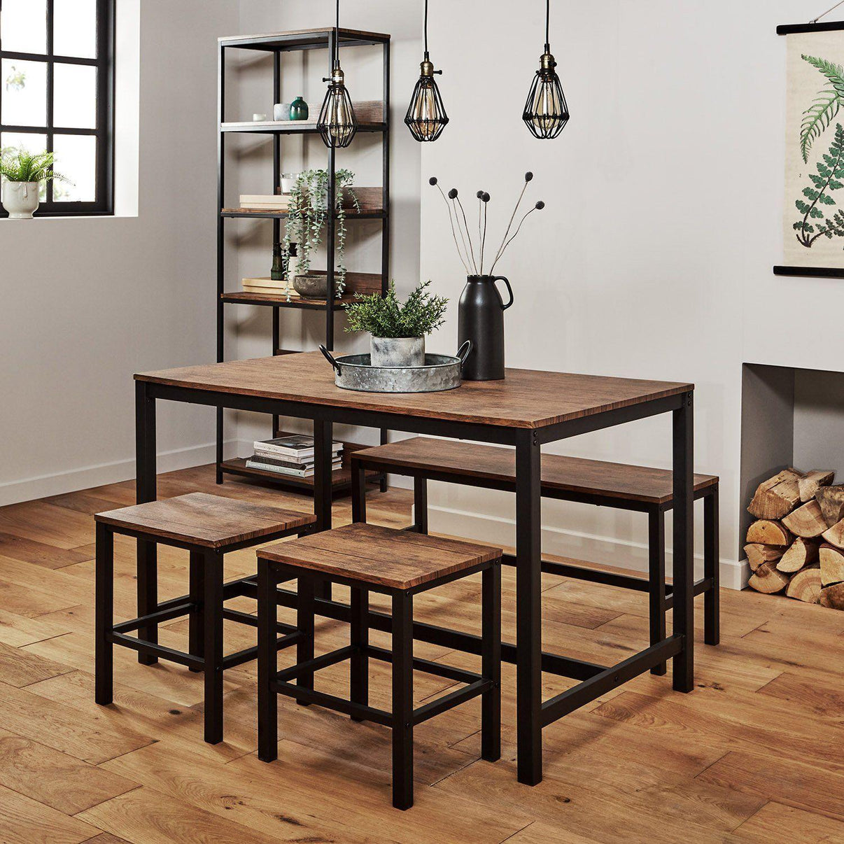 Sheffield Rich Oak Dining Table Set - 4 Seater - 1 Sheffield Bench & 2 ...