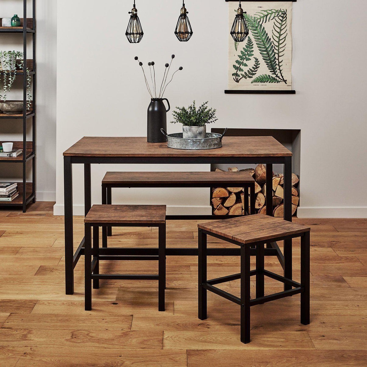 Sheffield Rich Oak Dining Table Set - 4 Seater - 1 Sheffield Bench & 2 ...