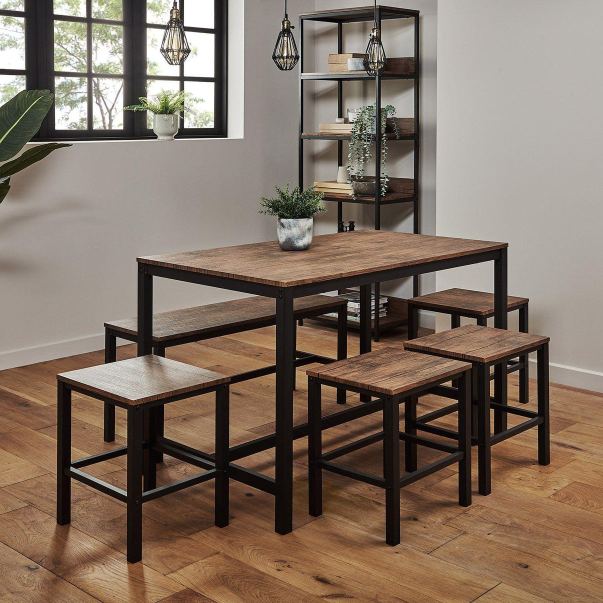 Sheffield Rich Oak Dining Table Set - 6 Seater - 1 Sheffield Bench & 4 ...